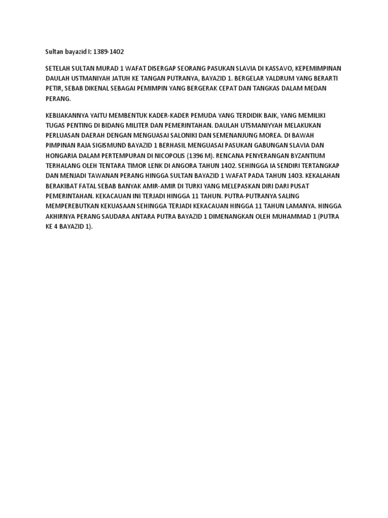 Biografi Sultan Bayazid I dan Kebijakannya | PDF