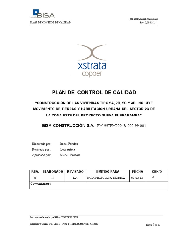 PM-997PM0 Plan de Control de Calidad | PDF | Iso 9000 | Calidad (comercial)