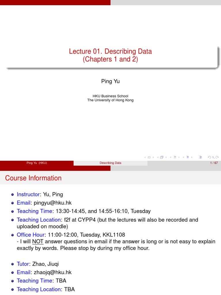 Lecture01 Describing Data Ver2 | PDF | Statistics | Sampling (Statistics) Lecture01 Describing Data Ver2 | PDF | Statistics | Sampling (Statistics)