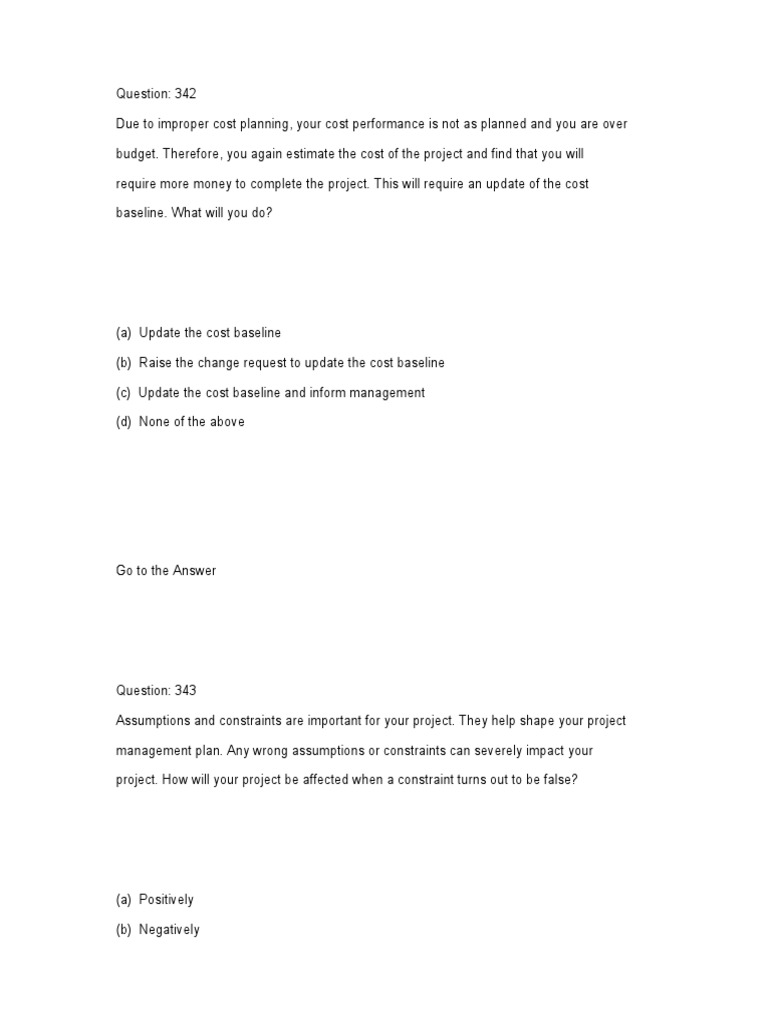 PMP Q&a 14 | PDF | Risk | Baseline (Budgeting)