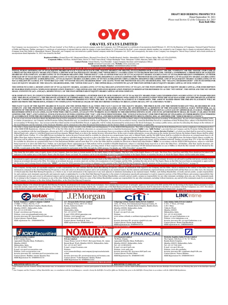 OYO - Oravel Stays Limited Prospectus | PDF | Stocks | Investor