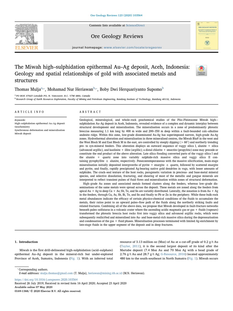 The Miwah High-Sulphidation Epithermal Au-Ag Deposit | PDF | Fault ...