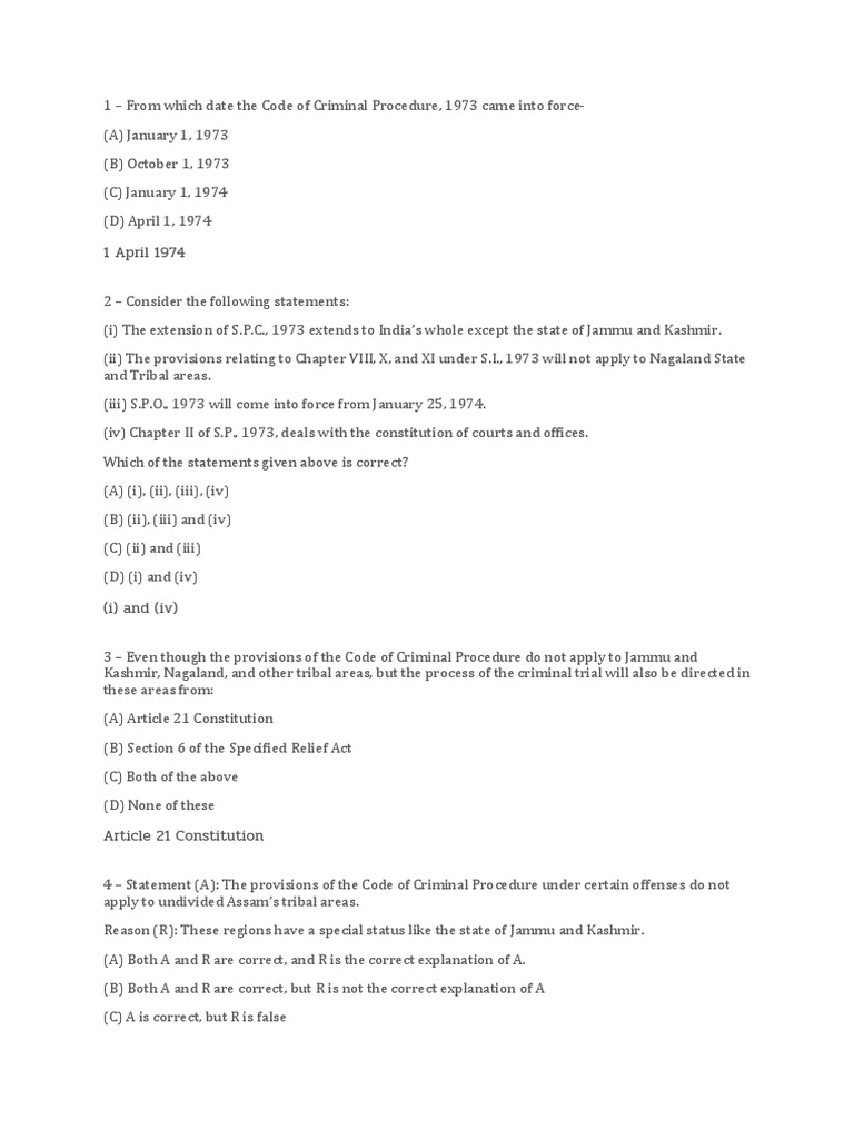 MCQ On CRPC | PDF | Magistrate | Arrest Warrant