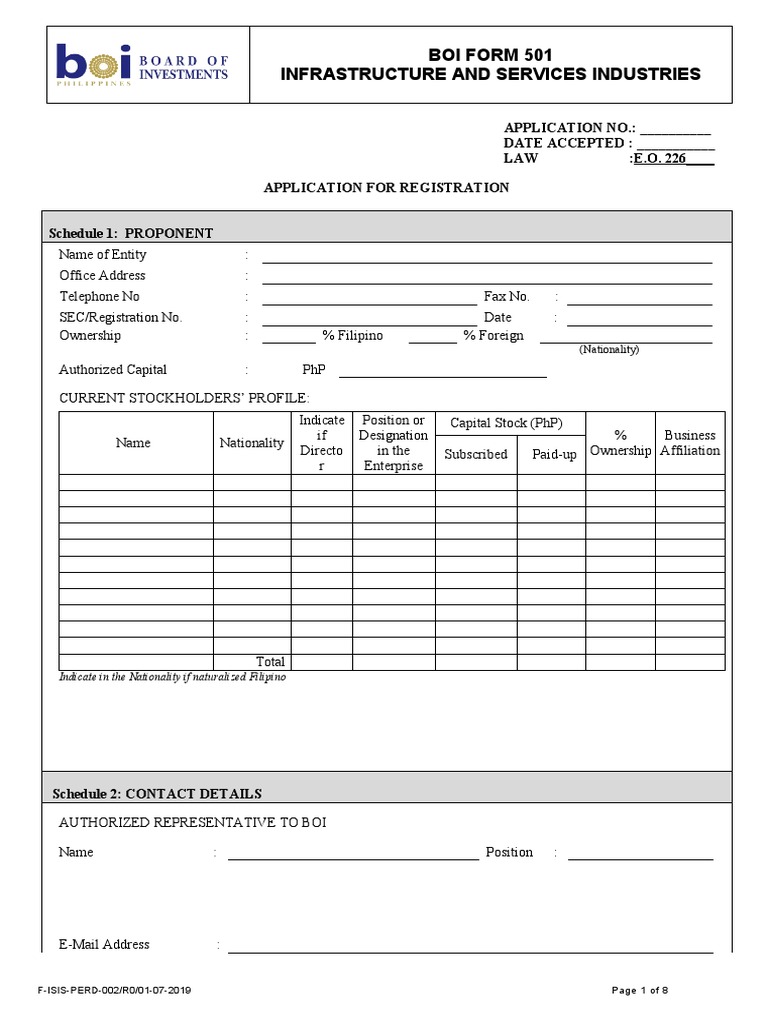 Boi Form 501 Infrastructure and Services Industries | PDF | Cost Of ...