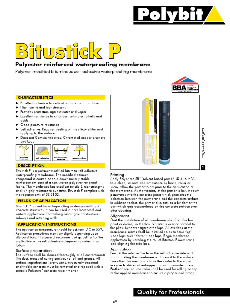 Bitustick P: Polyester Reinforced Waterproofing Membrane | PDF ...