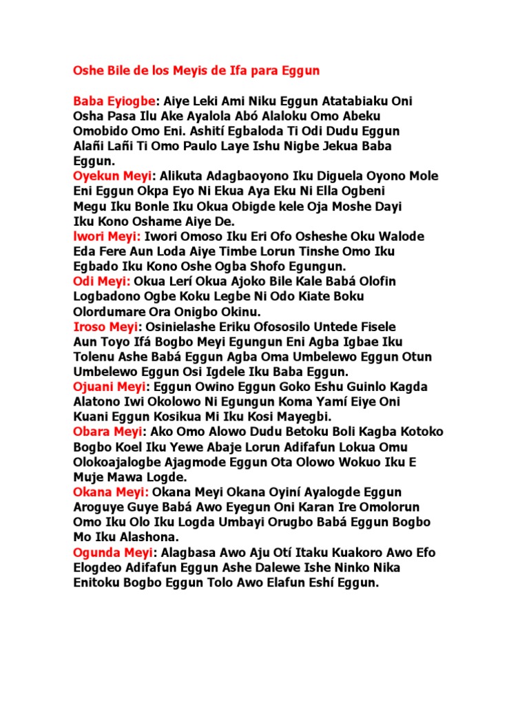 Oshe Bile de Los Meyis de Ifa para Eggun | PDF
