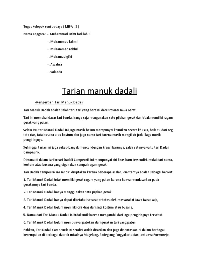 Makalah Tentang Tarian Manuk Dadali | PDF | Seni