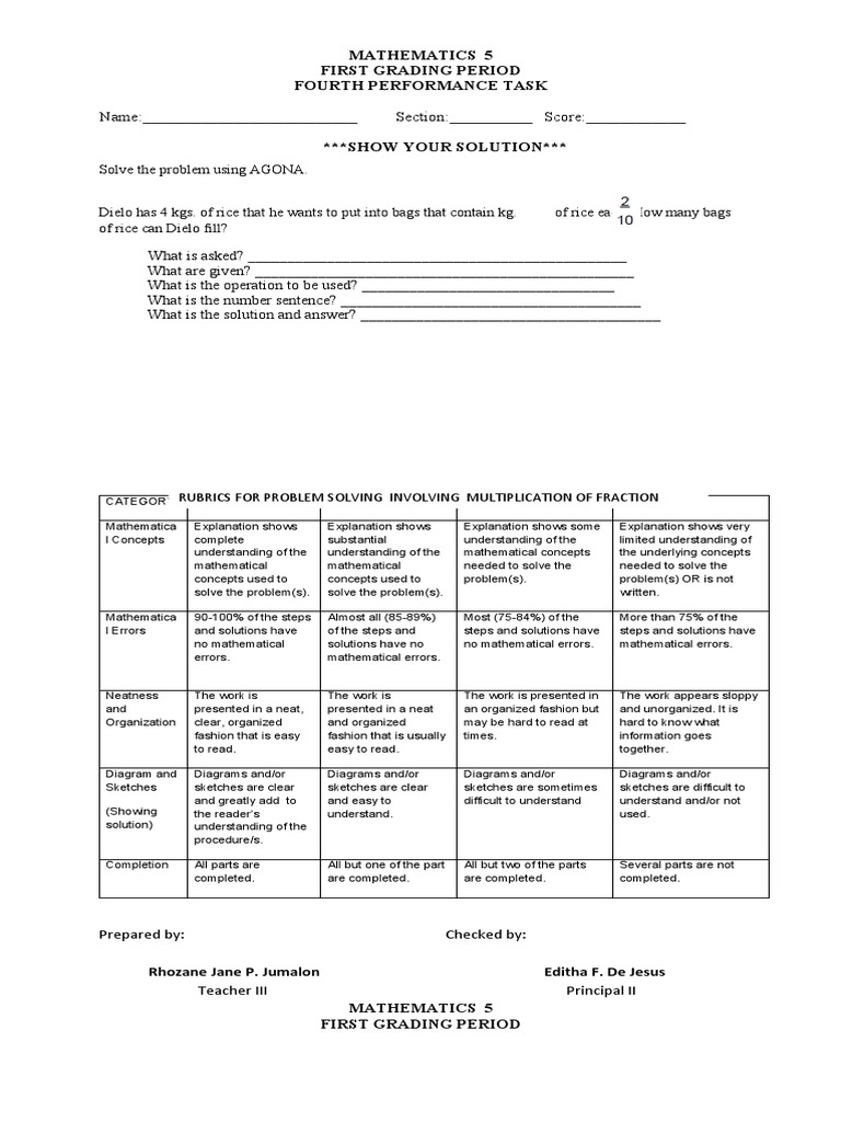 Performance Task in Math | PDF | Rubric (Academic) | Mathematics