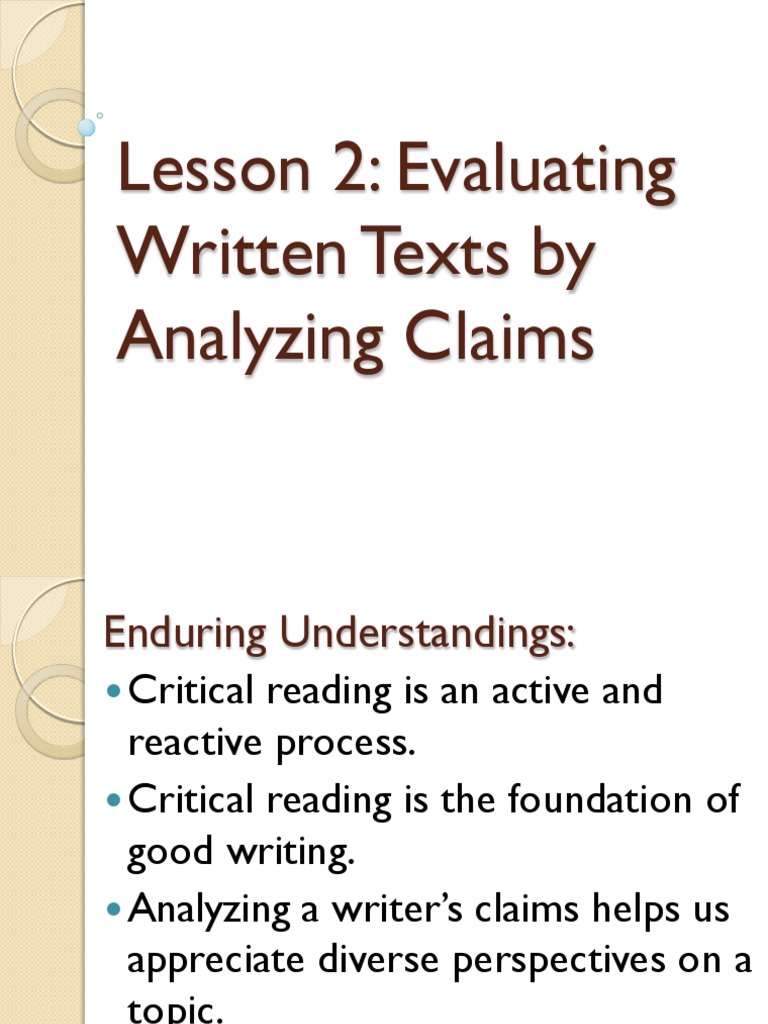 Lesson 2: Evaluating Written Texts by Analyzing Claims | PDF | Argument ...