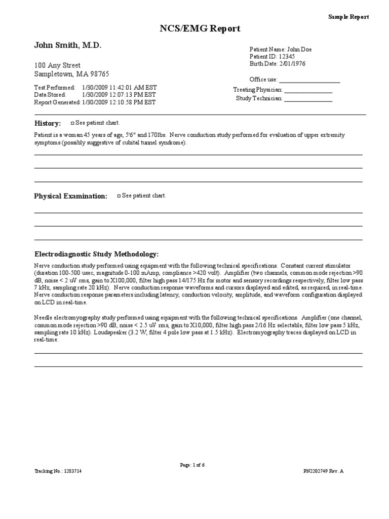 Sample NCS-EMG Report PN2202749 | PDF | Electromyography | Nervous System