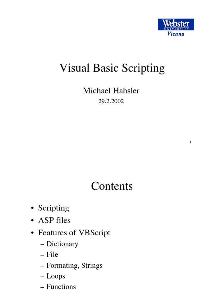 Visual Basic Scripting Michael Hahsler Pdf Scripting Language Software Engineering