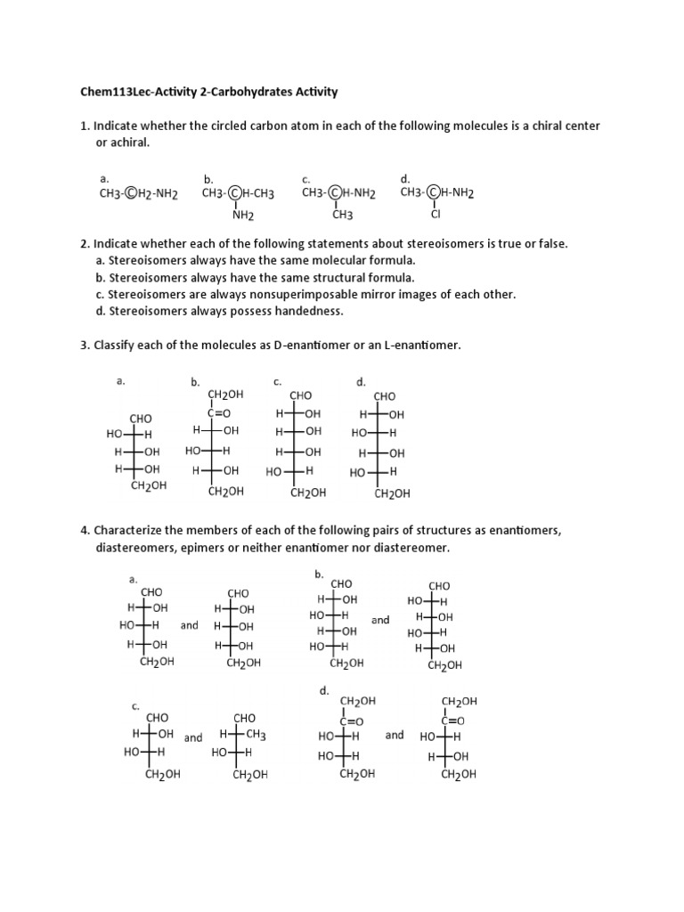 Chem113Lec-Activity 2-Carbohydrates Activity | PDF | Chemistry ...