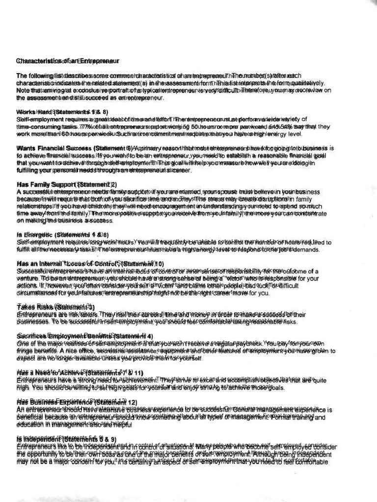 Entrepreneurial Self Assessment Survey | PDF | Entrepreneurship | Cognition