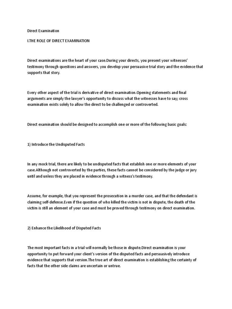 Direct Examination Tips | PDF | Witness | Testimony