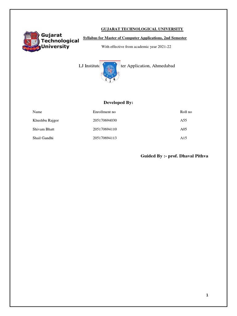 LJ Institute of Computer Application, Ahmedabad: Syllabus For Master of ...