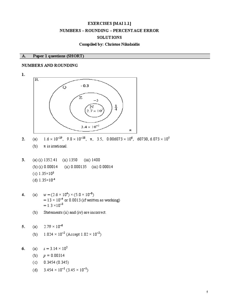 (MAI 1.1) NUMBERS - ROUNDING - PERCENTAGE ERROR - Solutions | PDF ...