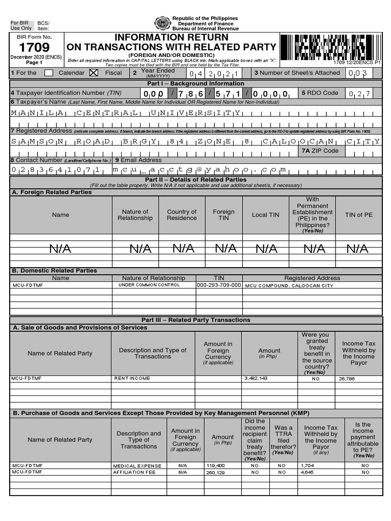 Mcu - 2021 Bir Form No. 1709 | PDF | Money | Public Finance