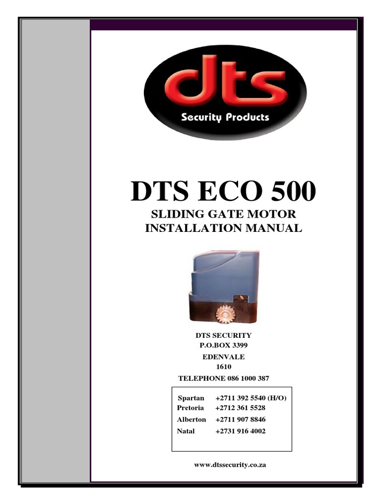 Dts Eco 500: Sliding Gate Motor Installation Manual | PDF | Screw ...
