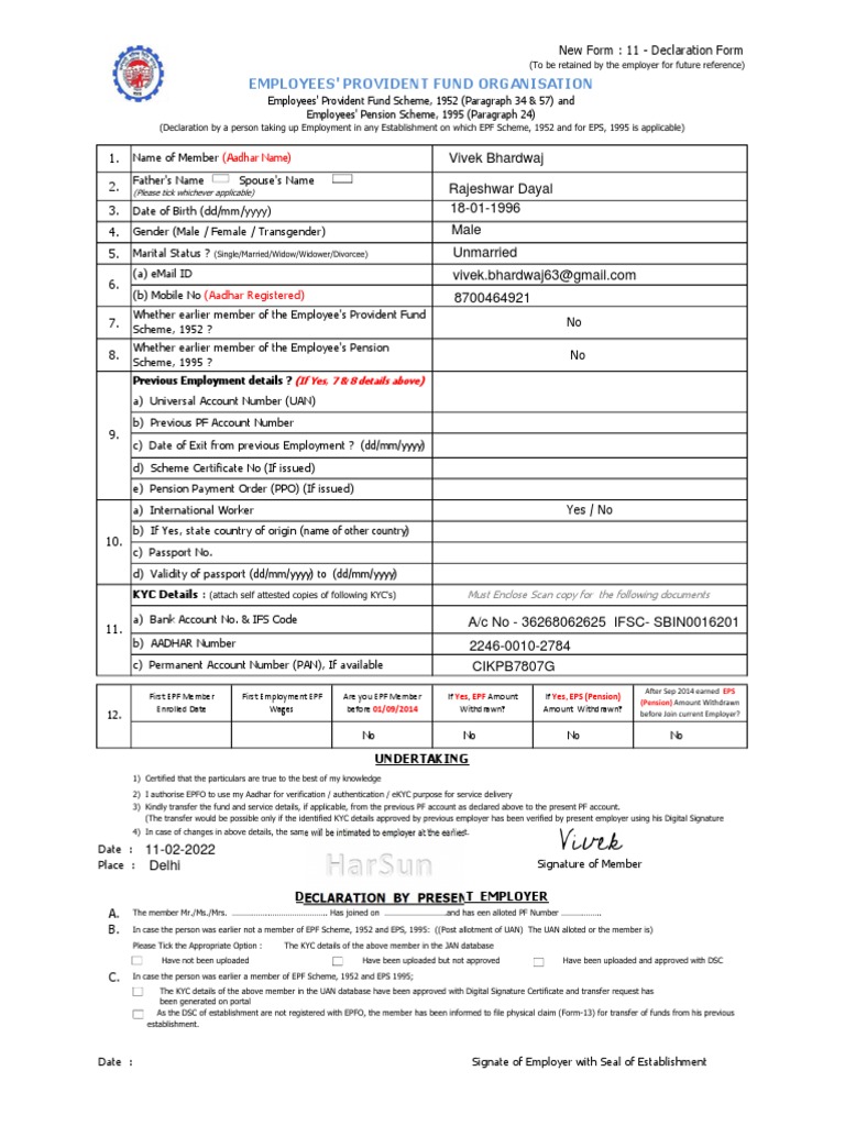 EPF Form-11 | PDF | Access Control | Authentication