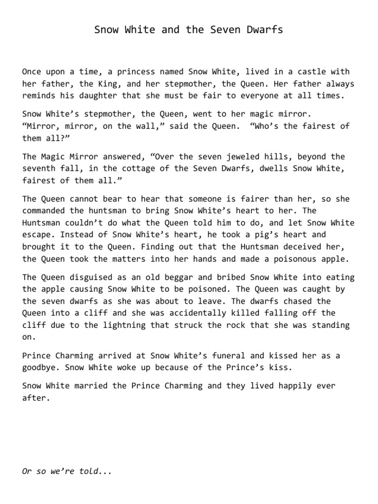 Snow White and The Seven Dwarfs | PDF | Snow White