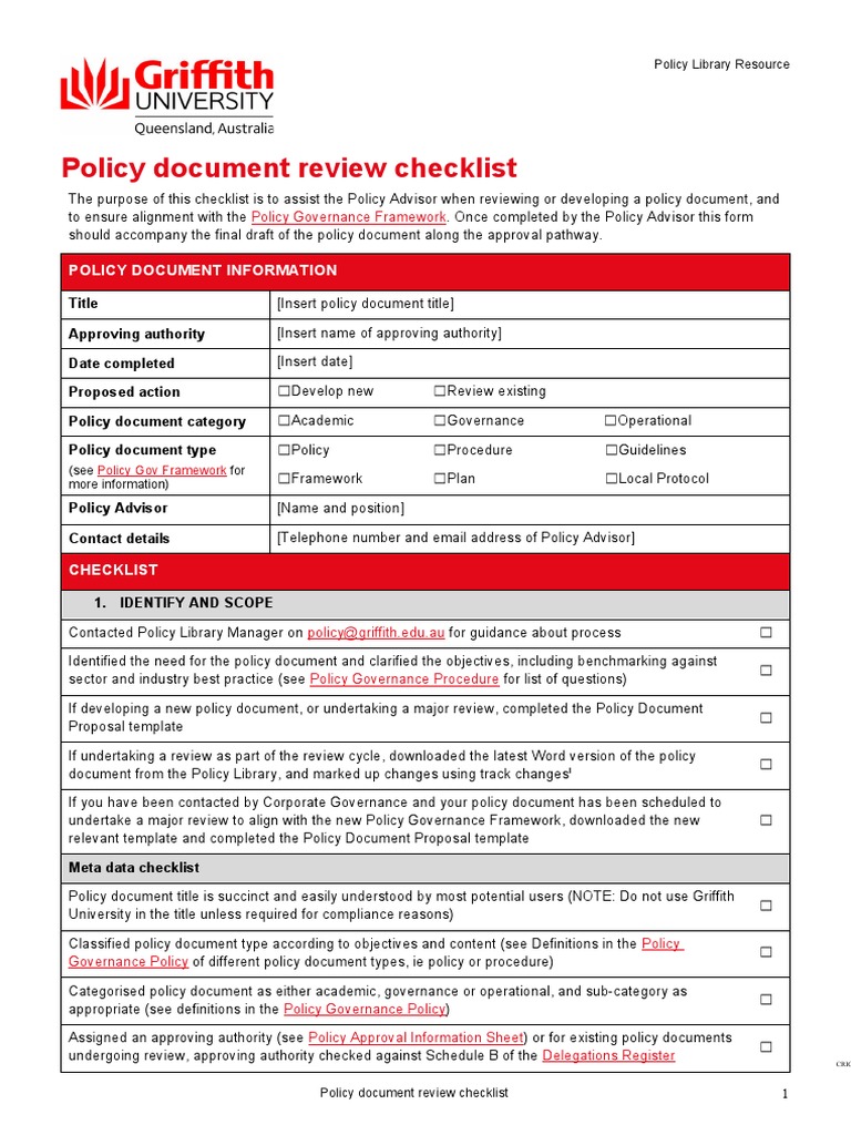 Policy Document Review Checklist | PDF | Policy | Libraries