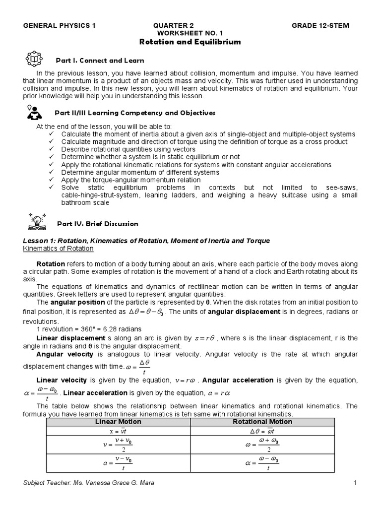 Grade 12 Physics: Rotation & Equilibrium | PDF | Rotation Around A ...