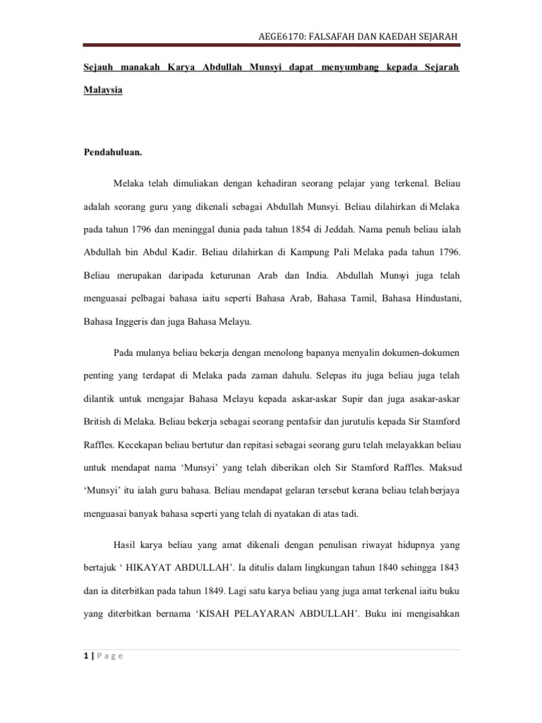 Karya Abdullah Munsyi TNR | PDF