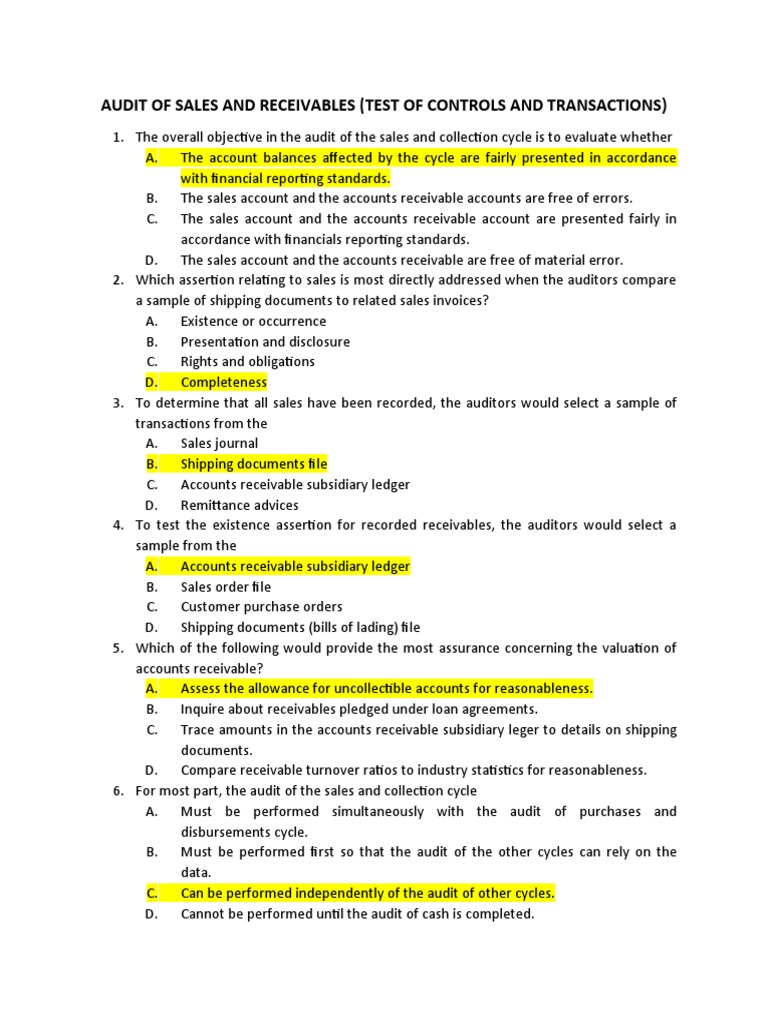 Audit of Sales and Receivables (Test of Controls | PDF | Audit ...