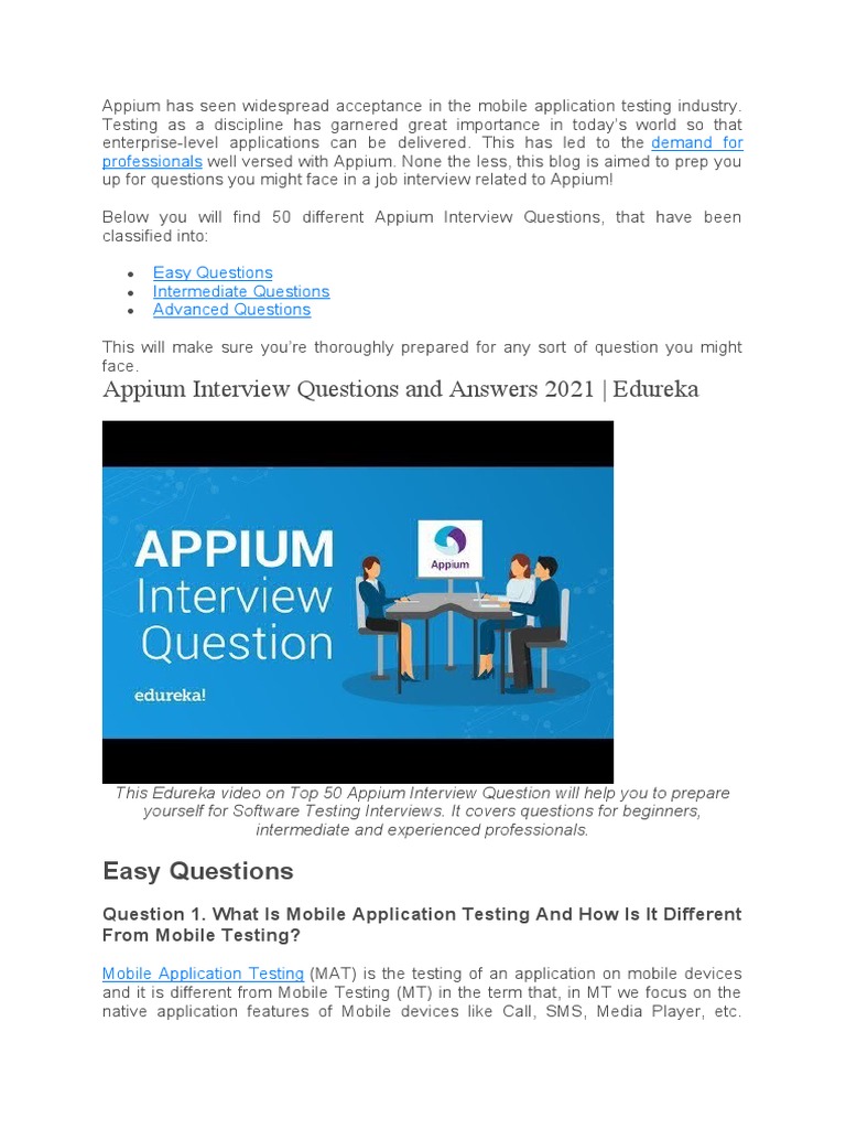 Appium Interview Question | PDF | Web Application | Mobile App