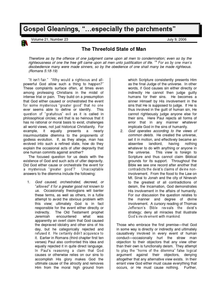 The Threefold State of Man Explained | PDF | God | Sin