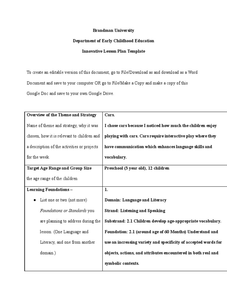 Eced 303 Innovative Lesson Plan | PDF | Curriculum | Preschool