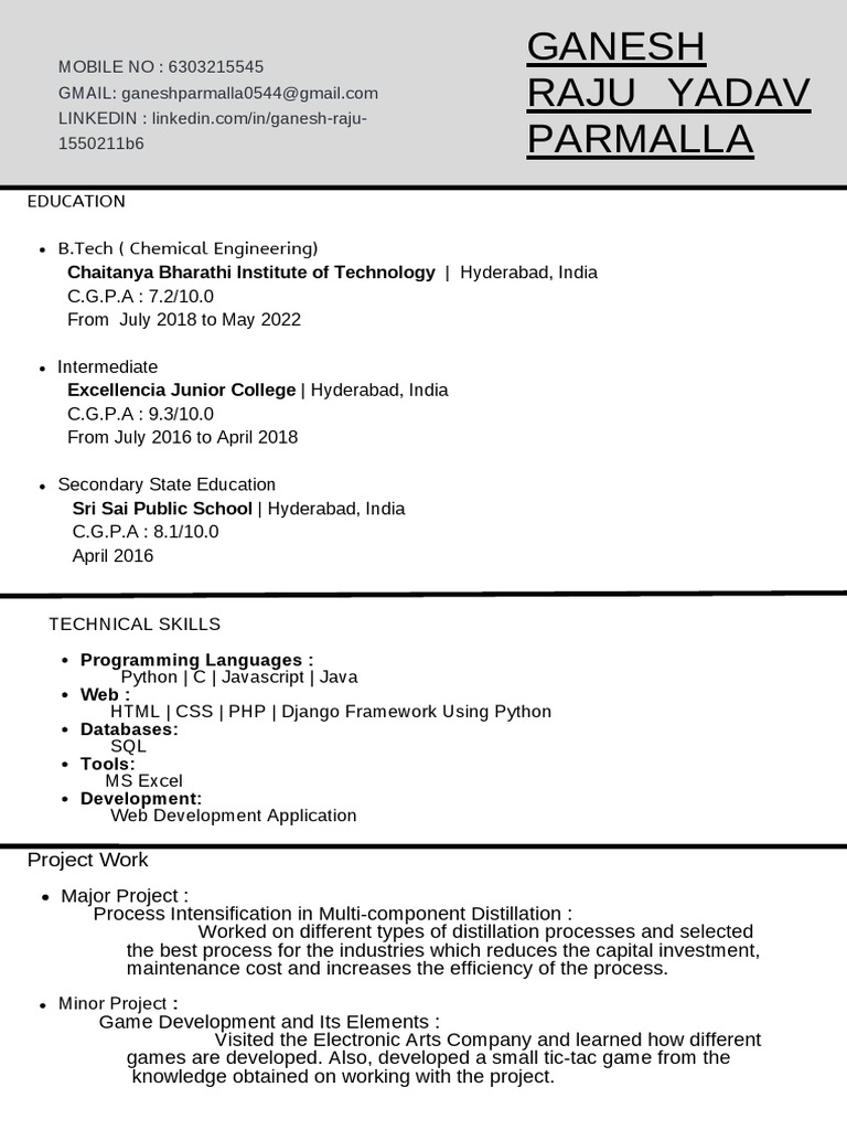 Ganesh Raju Yadav Parmalla: MOBILE NO: 6303215545 1550211b6 | PDF | Web ...