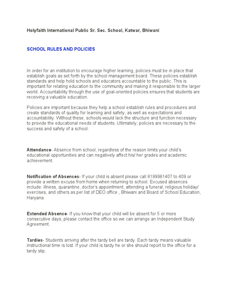 School Policy | PDF | Psychological Concepts | Behavior Modification