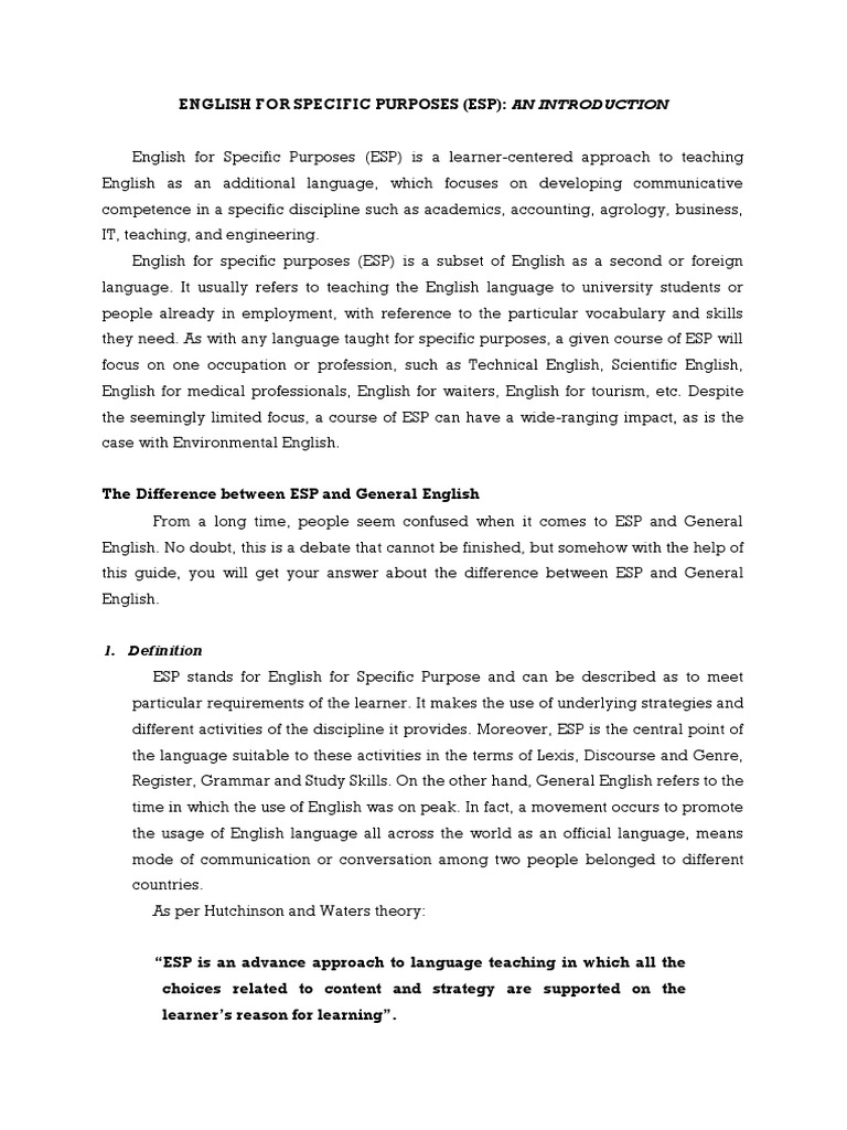 Session 1 ESP - An Introduction | Download Free PDF | English Language ...