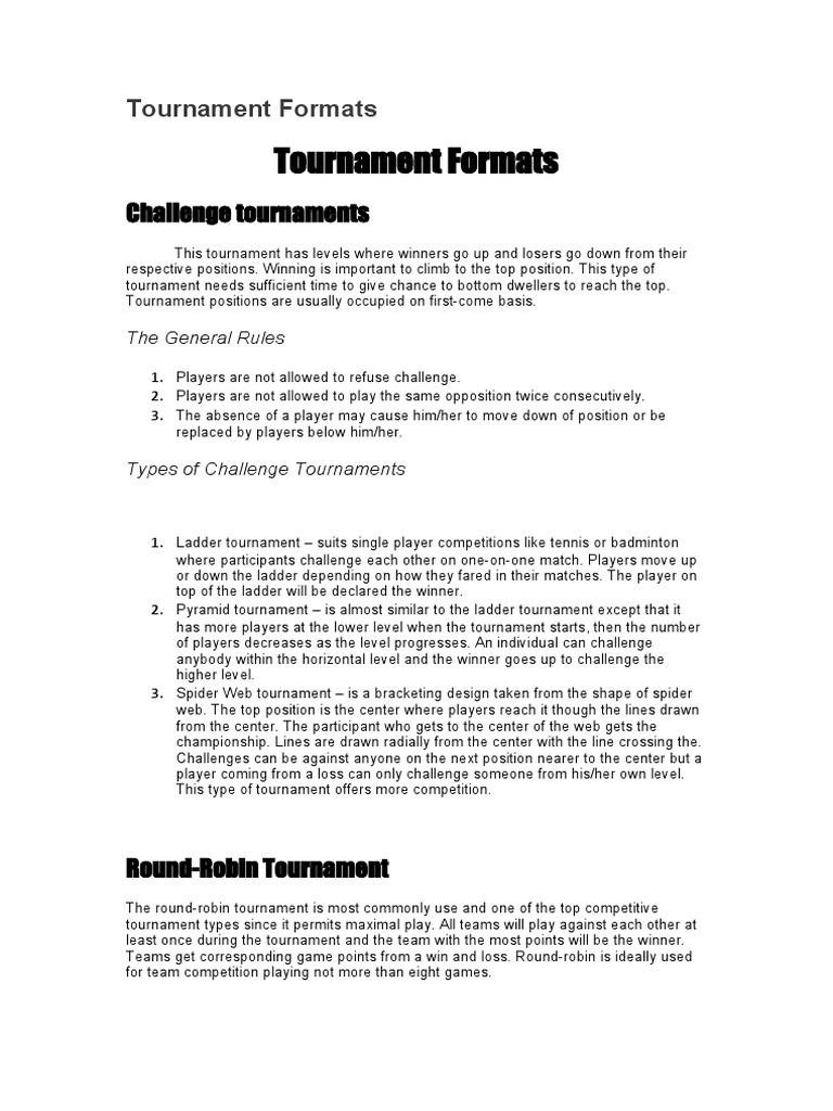 Tournament Formats: Challenge Tournaments | PDF | Tournament | Competition