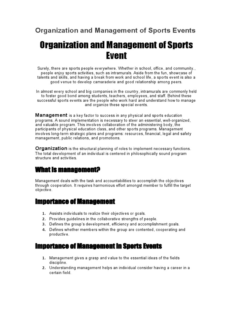 Anization and Management of Sports Events | Download Free PDF | Goal ...