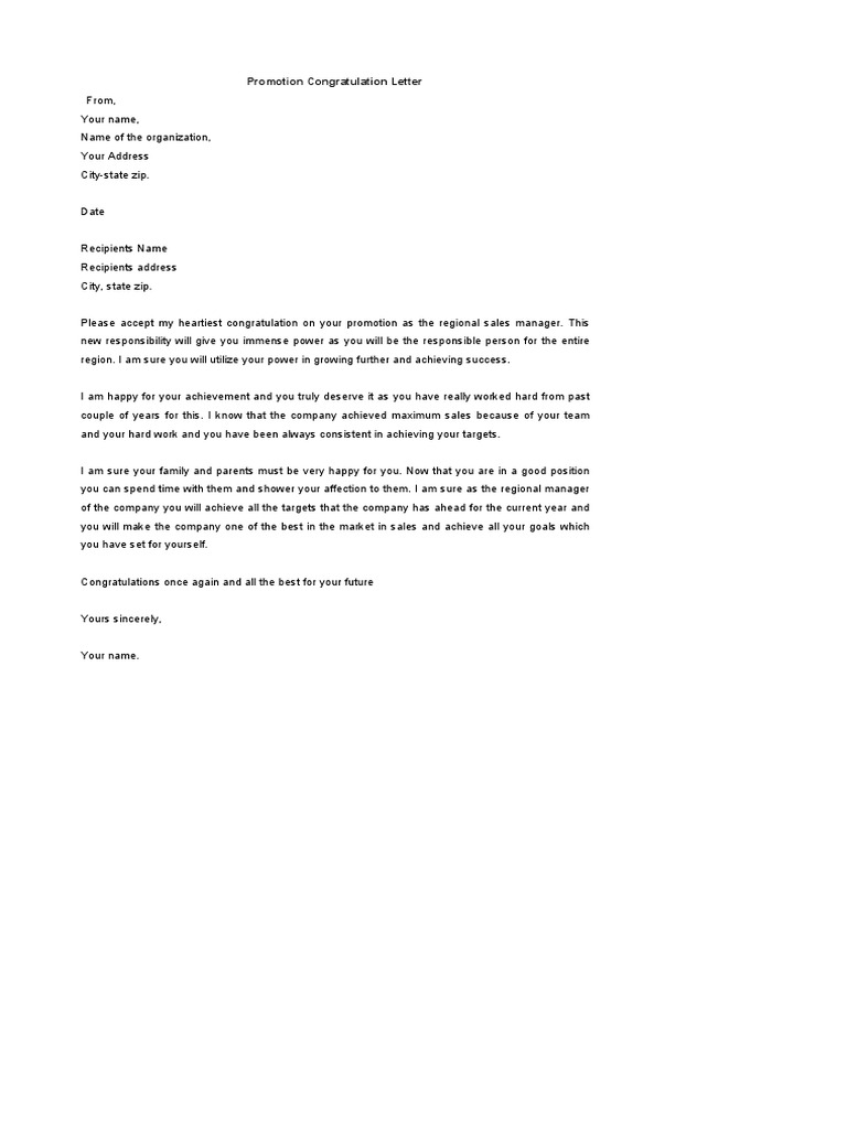 Promotion Congratulations Letter Template | PDF