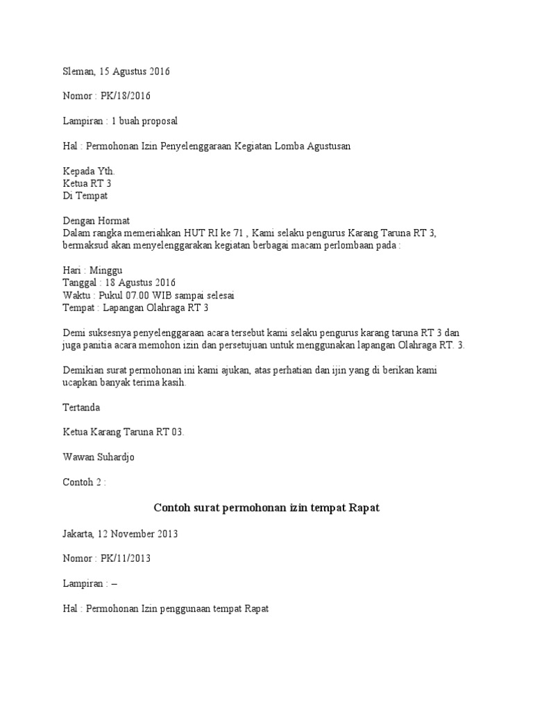 Contoh Surat Permohonan Ijin | PDF