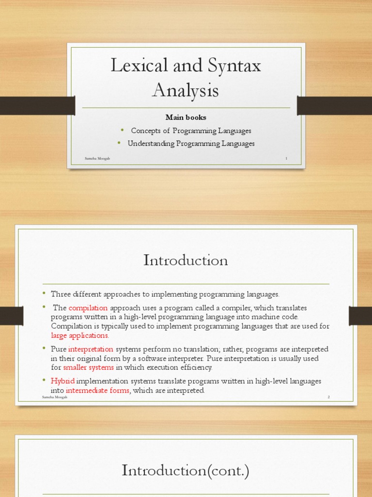 Lexical and Syntax Analysis: Concepts of Programming Languages Understanding Programming ...