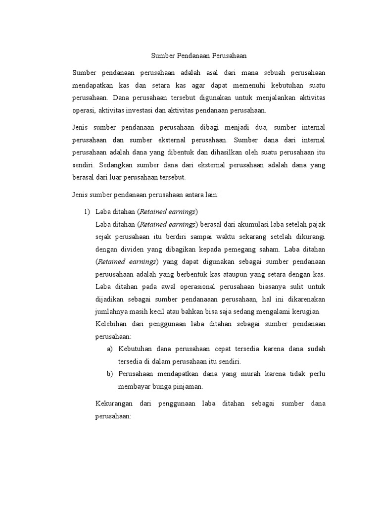 Sumber Pendanaan Perusahaan | PDF