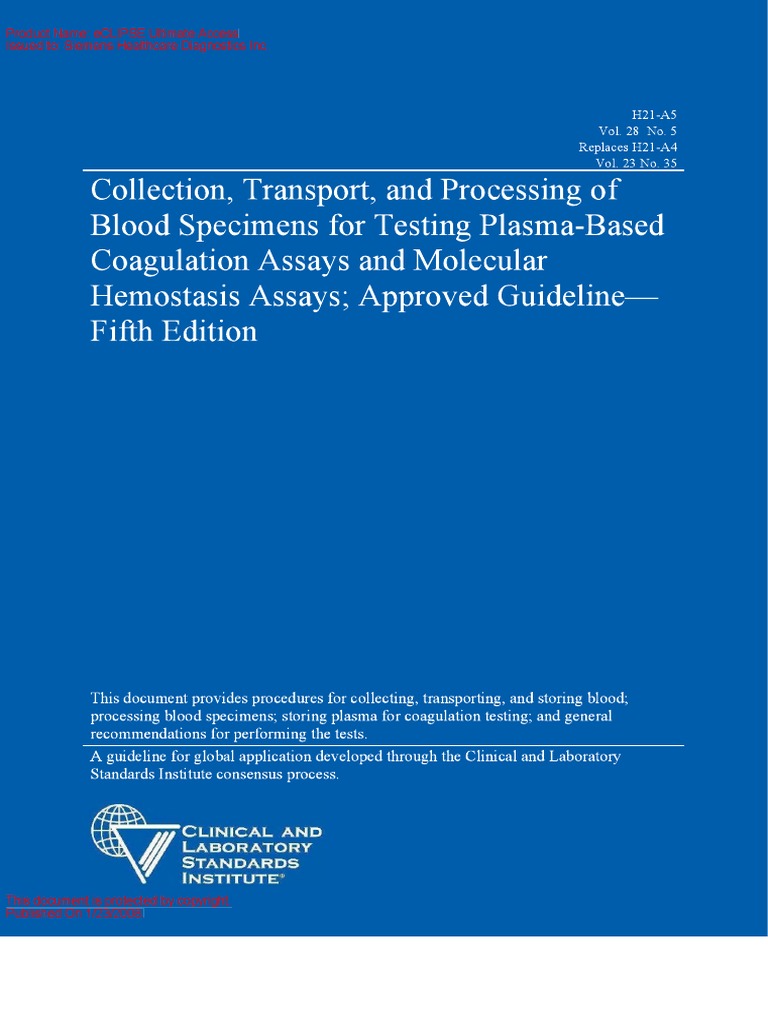 CLSI Guideline H21-A5 - Collection, Transport, and Processing of Blood ...