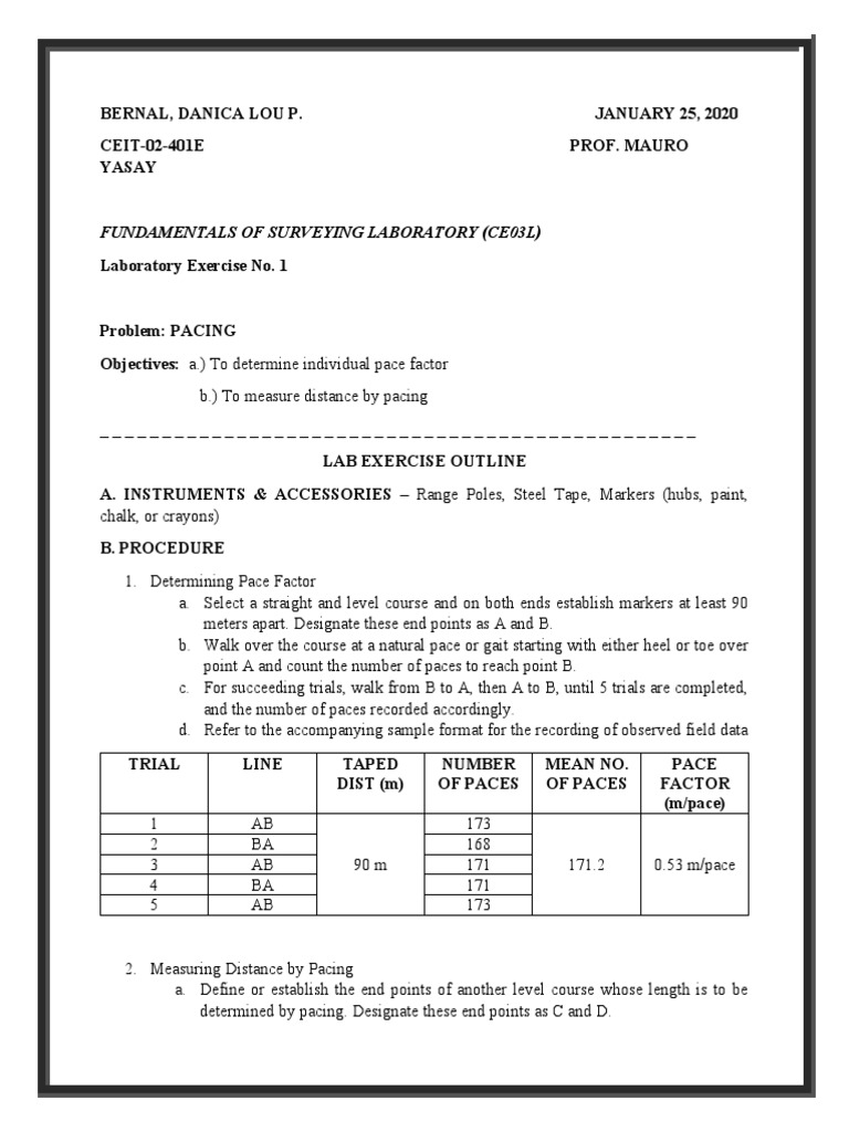 Lab Exercise 1 | PDF | Measurement | Surveying