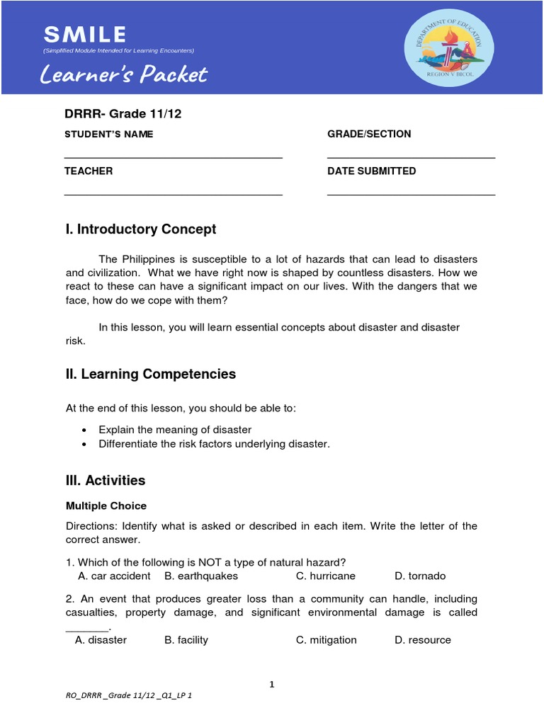 DRRR-Grade 11/12: I. Introductory Concept | Download Free PDF | Hazards ...