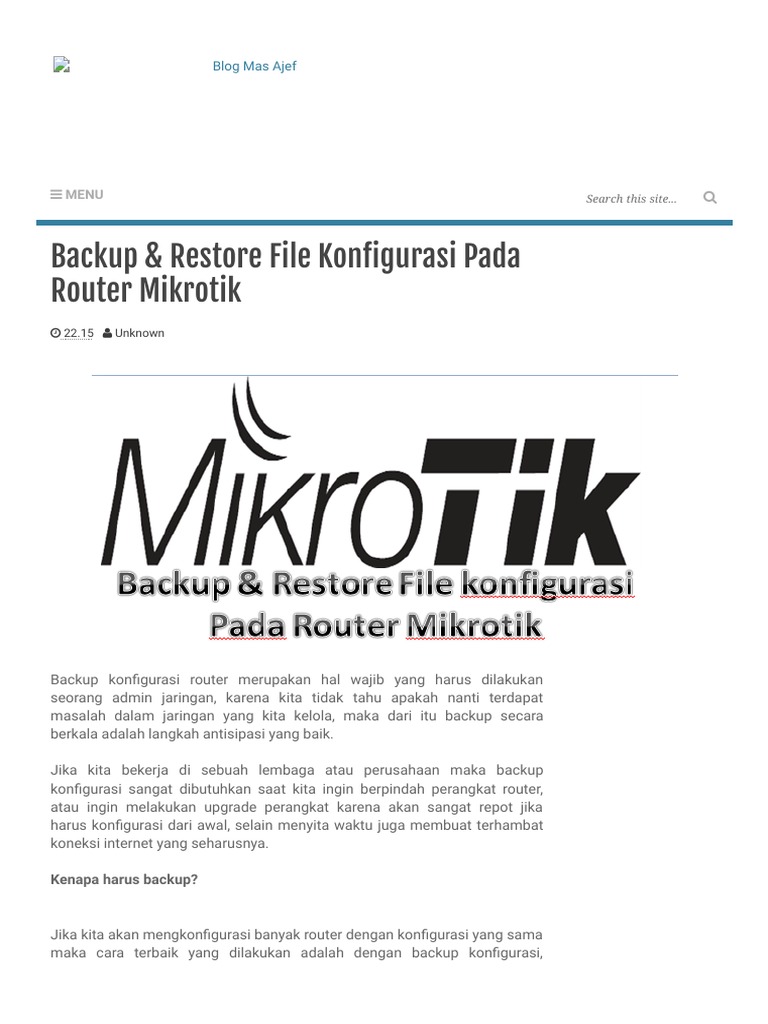 Backup And Restore File Konfigurasi Pada Router Mikrotik Blog Ma Pdf Bisnis Komputer