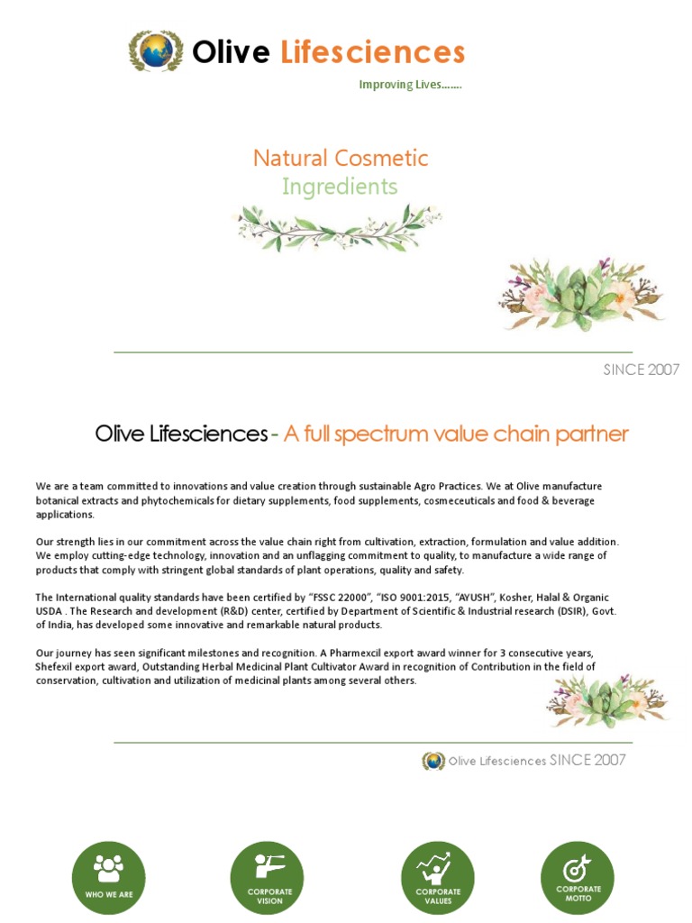 Natural Cosmetic Ingredients - Olive Lifesciences | PDF | Dietary ...