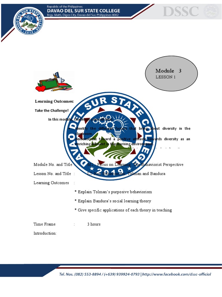 Facilitating Learning Module 3 Lesson 1 | PDF | Behaviorism | Learning