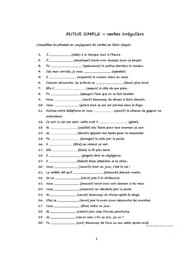 Le Futur Simple-Exercices | PDF