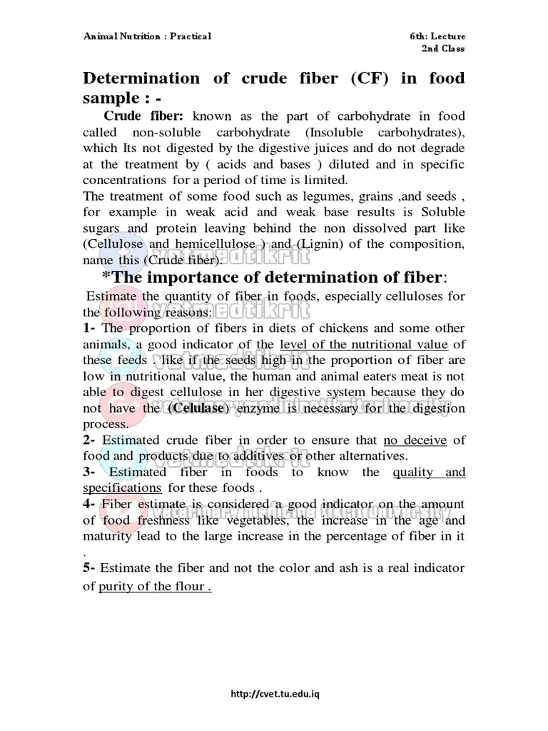 Determination of Crude Fiber (CF) in Food Sample | PDF | Diet ...