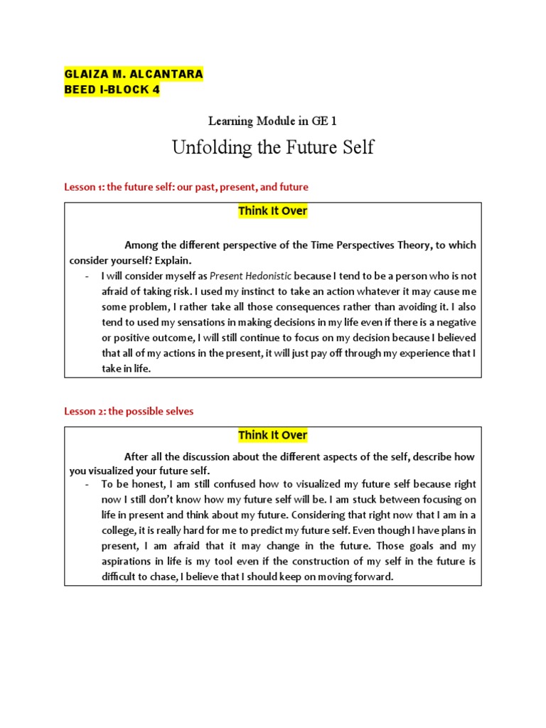 Unfolding The Future Self - GE 1 - Answer | PDF