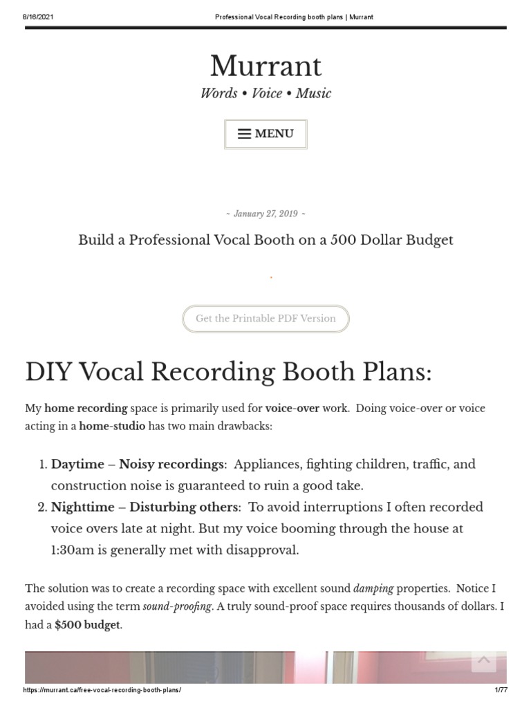 Professional Vocal Recording Booth Plans - Murrant | PDF | Framing ...